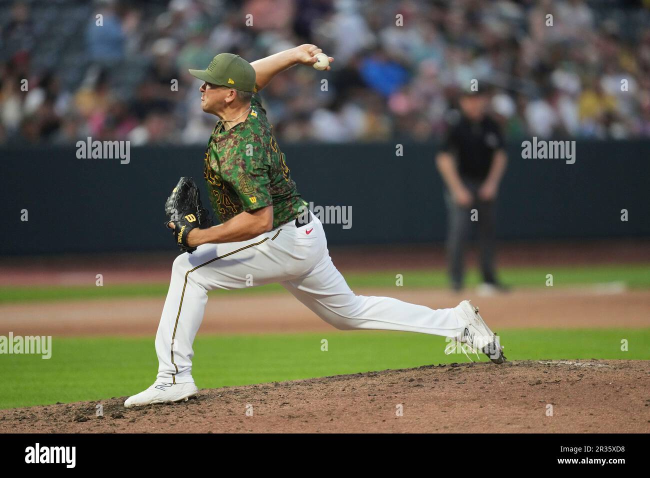 MAY 20 2023: Salt Lake pitcher Jonathan Holder (24) throws a pitch ...