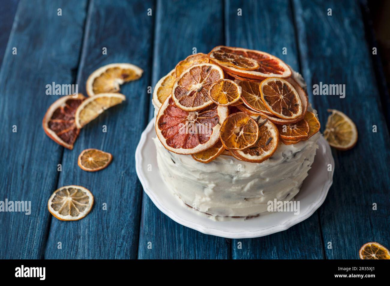Citrus cake with dried citrus fruit slices Stock Photo - Alamy