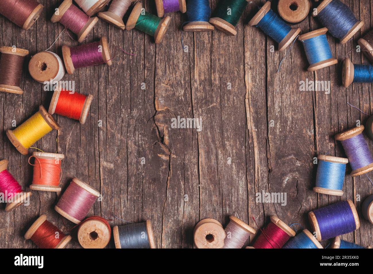 Retro wooden sewing spools Stock Photo - Alamy