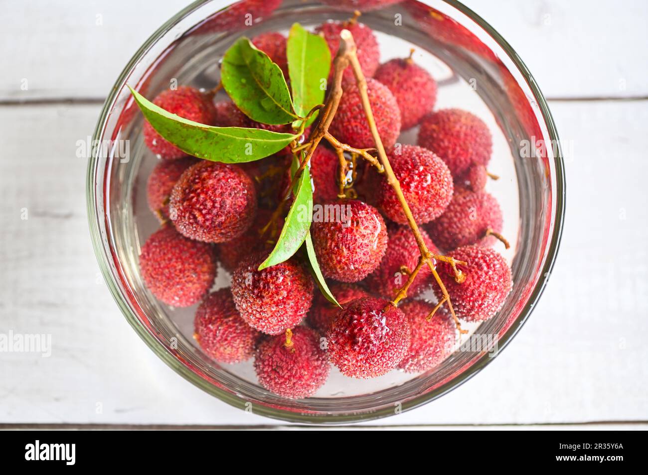 lychees on bowl with water for wash the fruit, fresh ripe lychee fruit ...