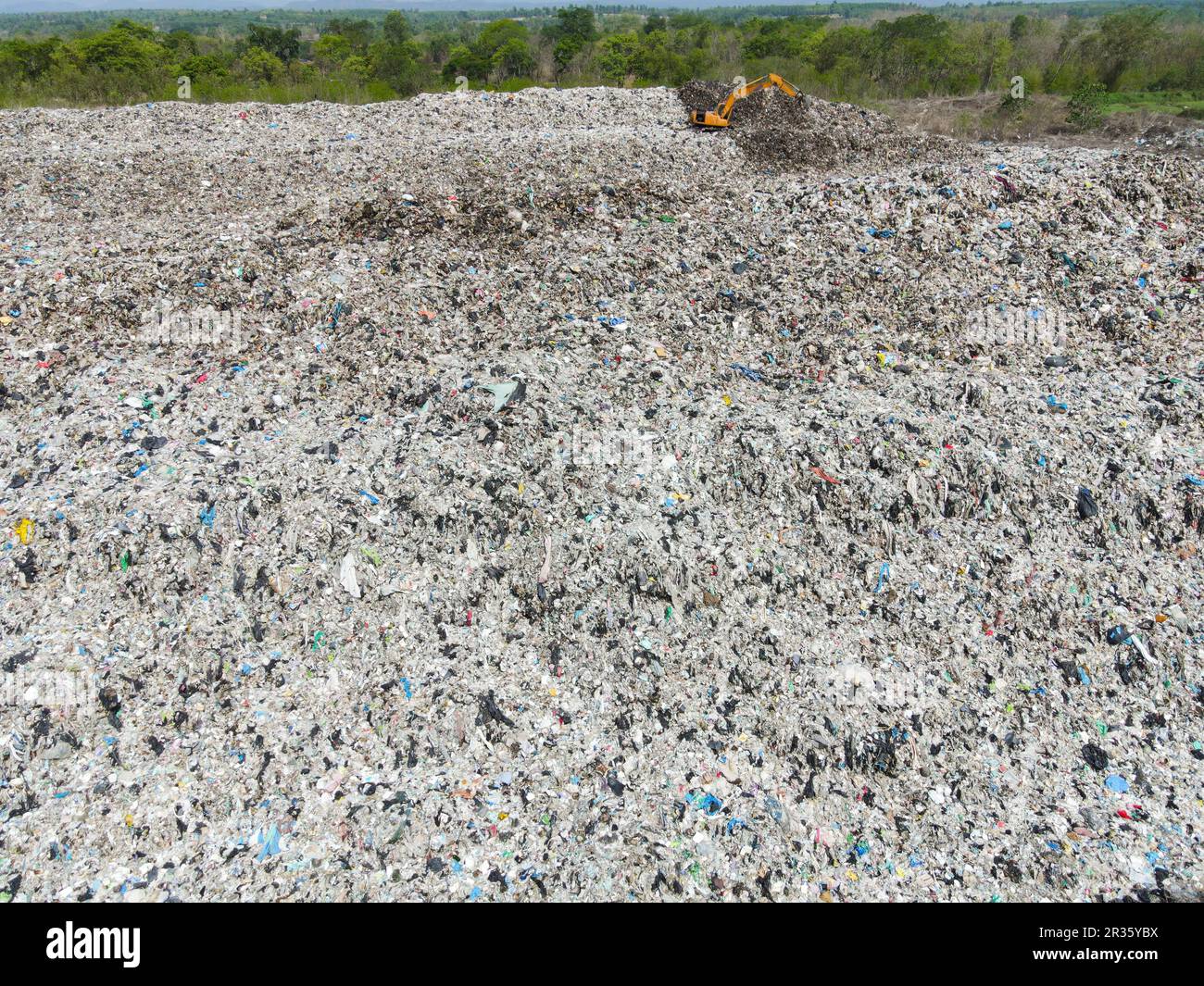 Aerial view landfill garbage waste huge dump environmental pollution ...