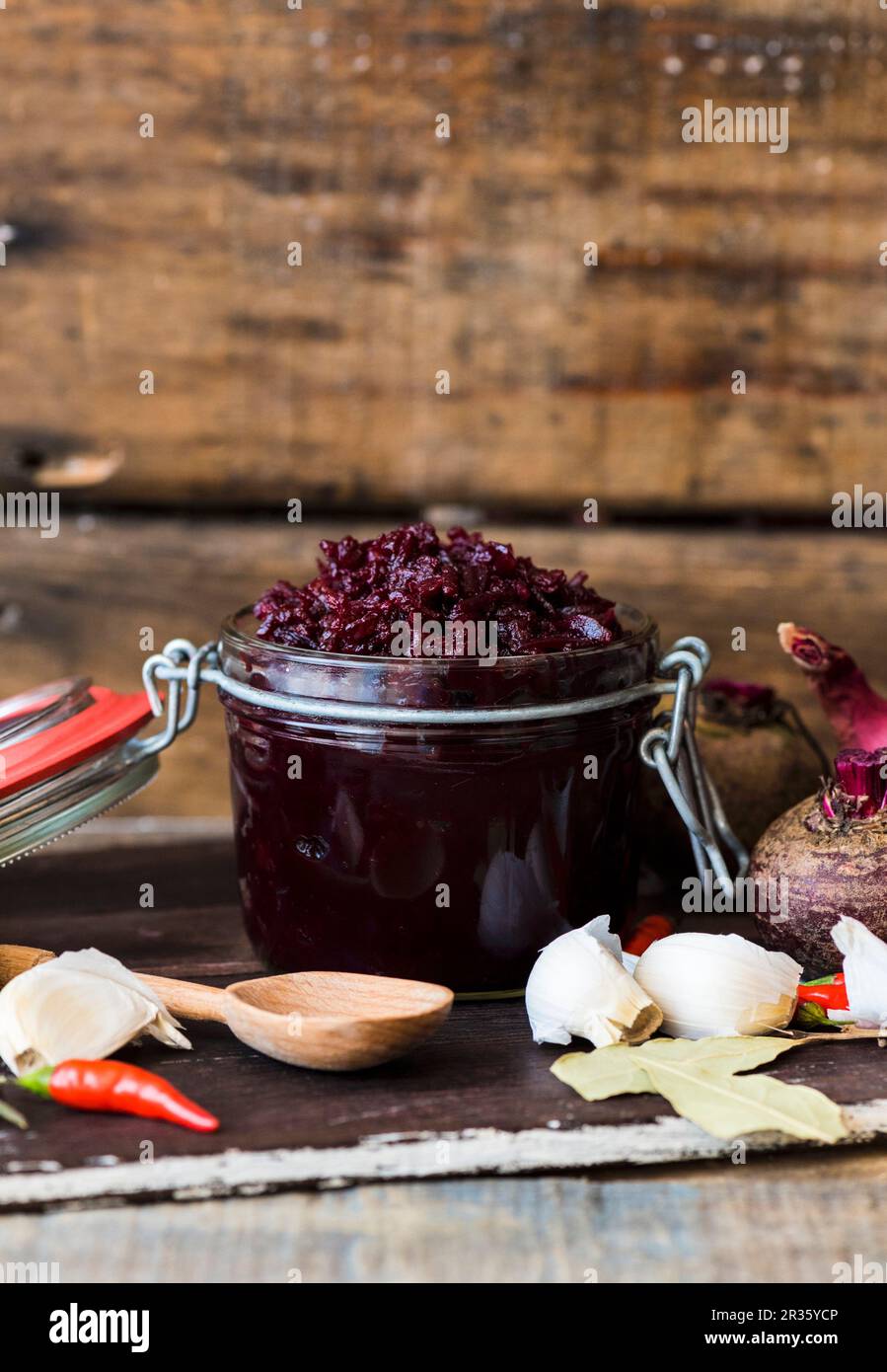 A jar of beetroot relish Stock Photo - Alamy