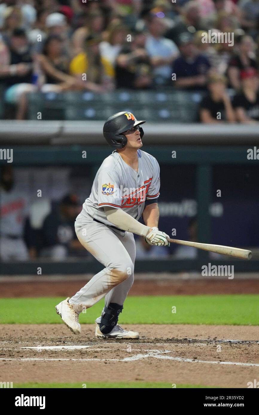 Salt Lake UT, USA. 20th May, 2023. Las Vegas third baseman Jonah Bride ...