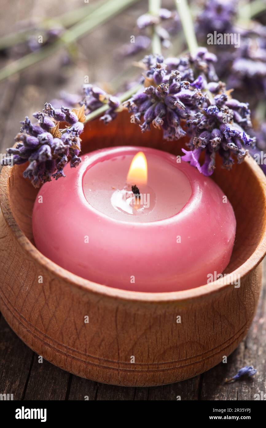 Lavender spa candle Stock Photo - Alamy
