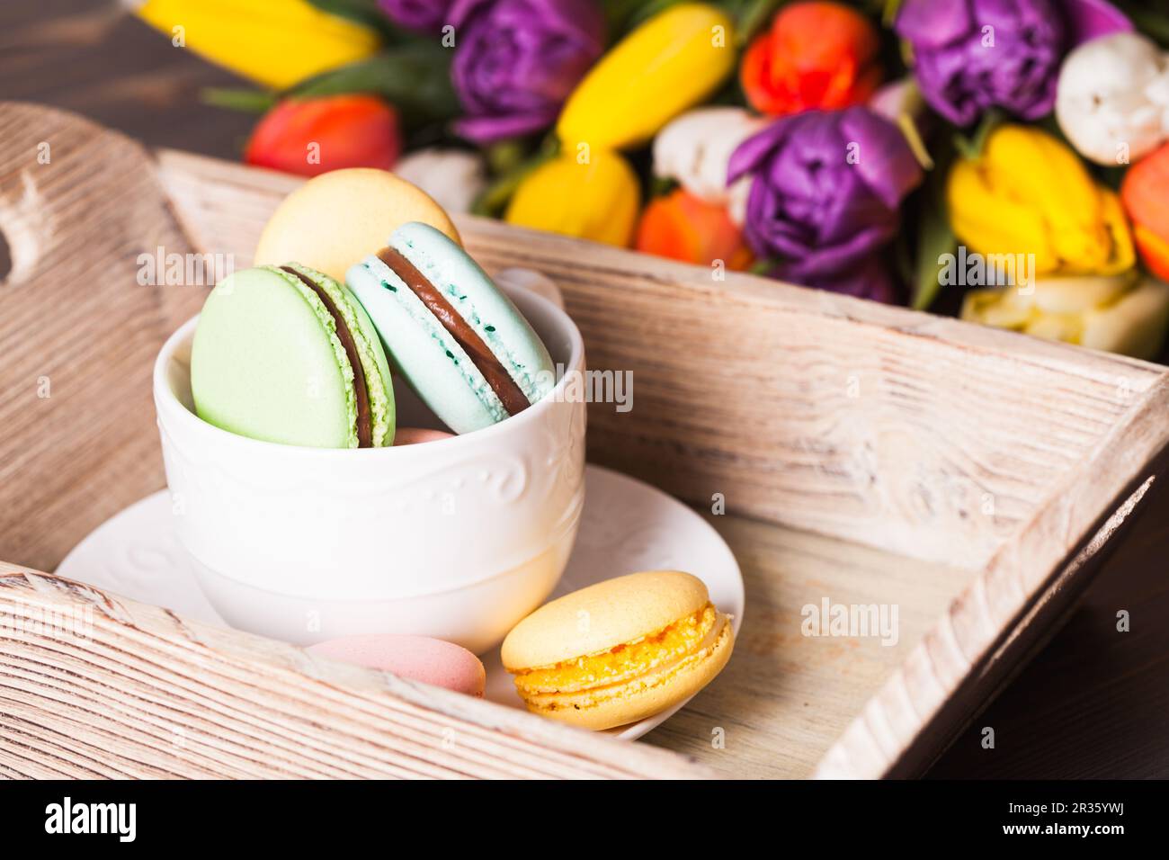 Color macaroons in a cup Stock Photo - Alamy