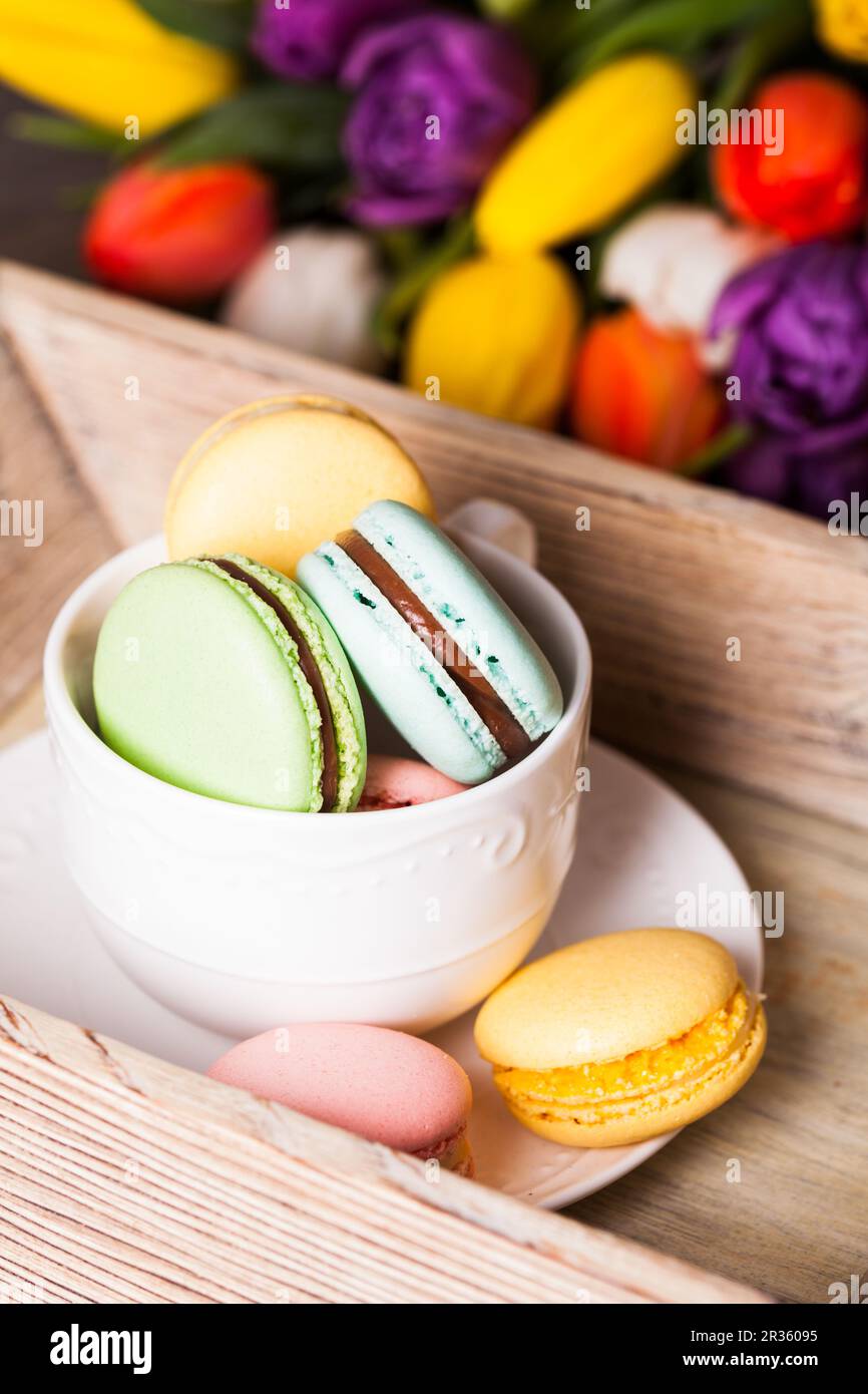 Color macaroons in a cup Stock Photo - Alamy