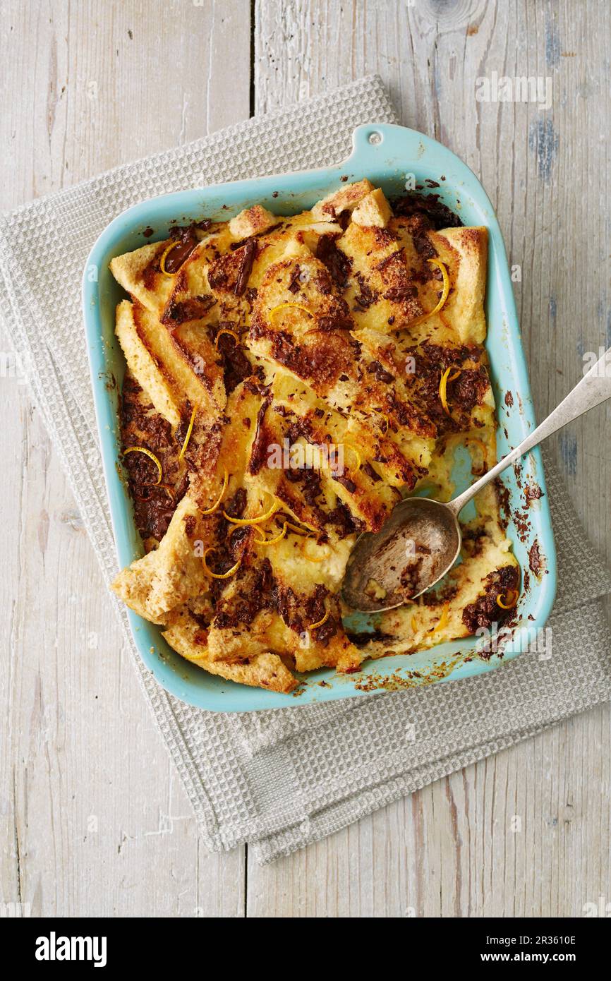 Bread and butter pudding with chocolate and orange (England Stock Photo ...