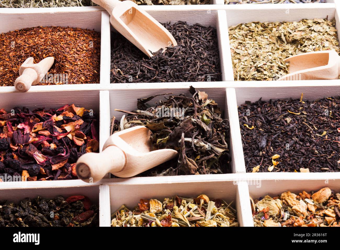 Various of tea in a box Stock Photo - Alamy