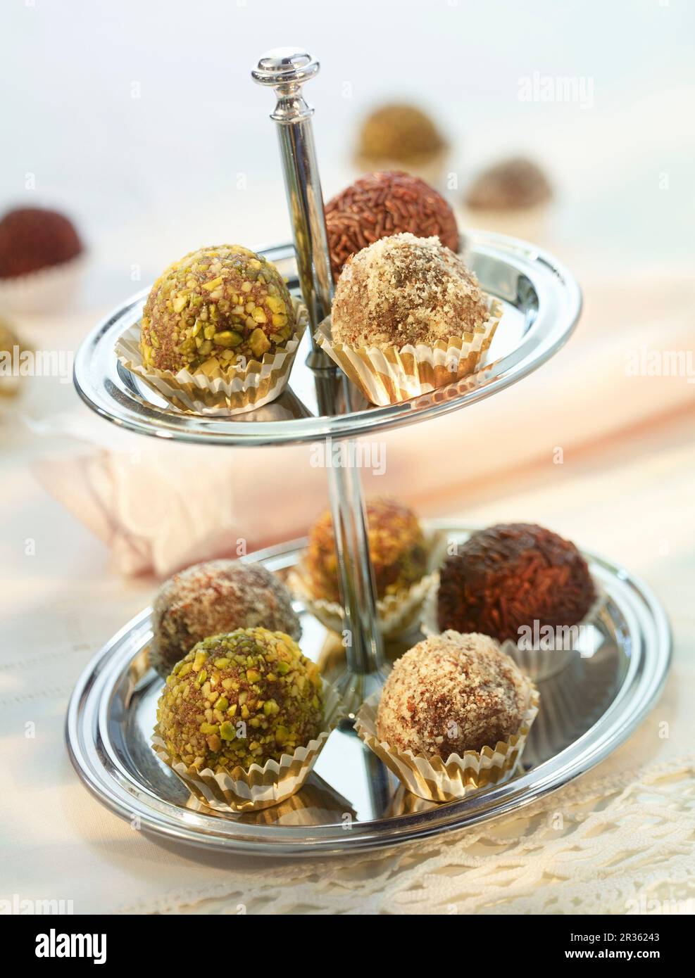 Truffle pralines on a cake stand Stock Photo - Alamy