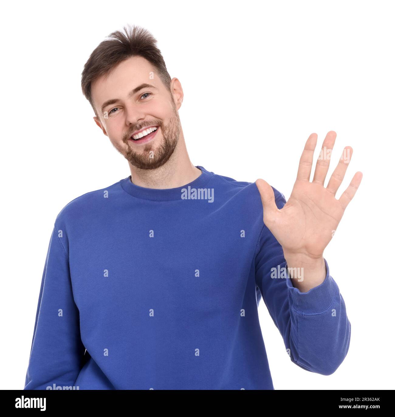 Man giving high five on white background Stock Photo - Alamy