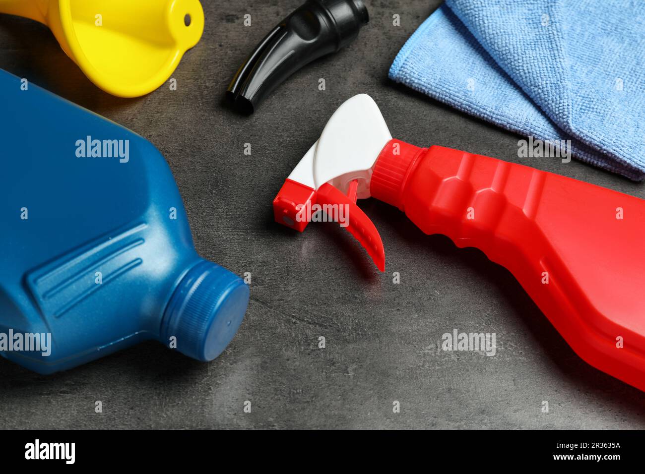 Different car cleaning products on dark background, closeup Stock Photo ...