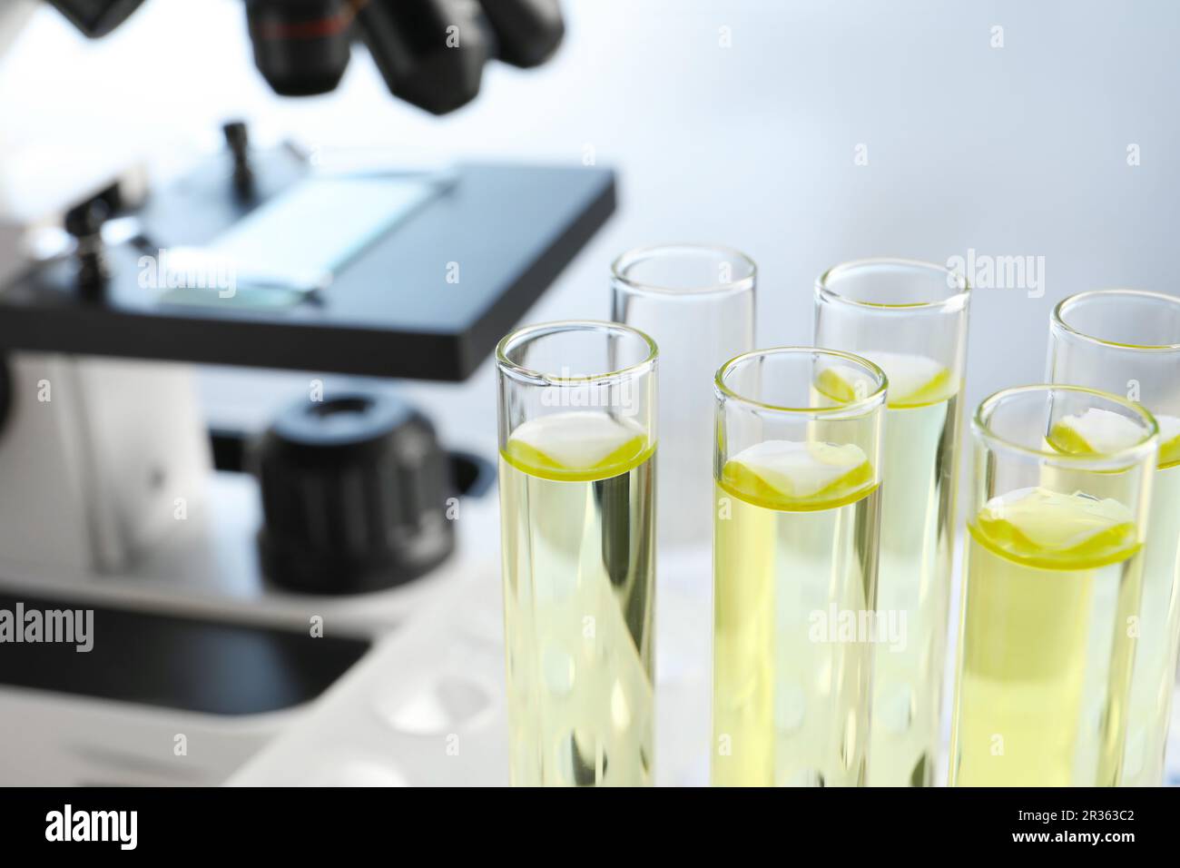 Test tubes with urine samples for analysis in laboratory, closeup Stock ...
