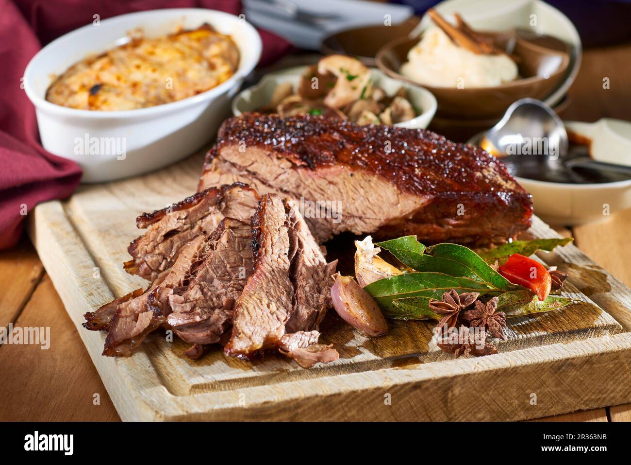 Beef tri-tip with sides Stock Photo - Alamy