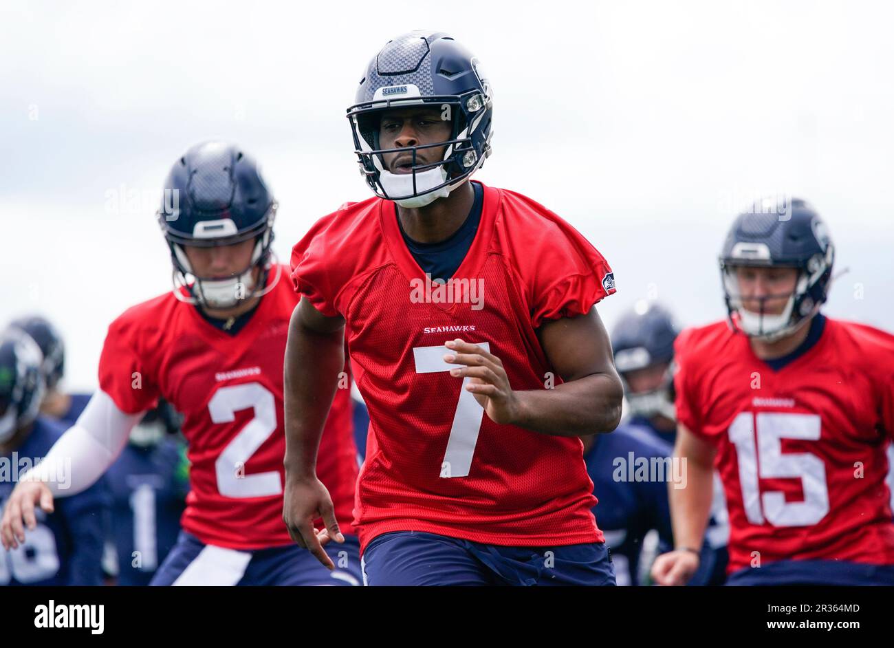 Seattle Seahawks quarterback Geno Smith (7) runs drills with fellow ...