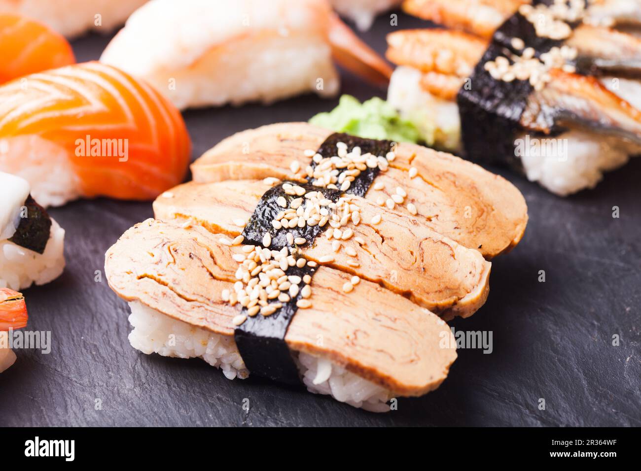 Tamago sushi with omelet Stock Photo - Alamy