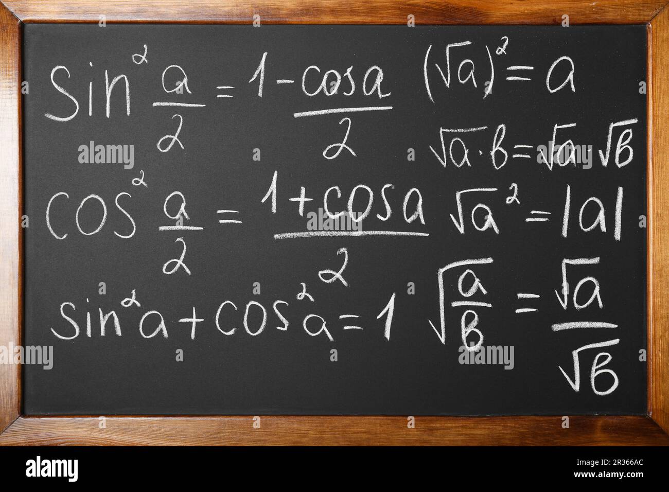 Many different math formulas written on chalkboard, closeup Stock Photo ...
