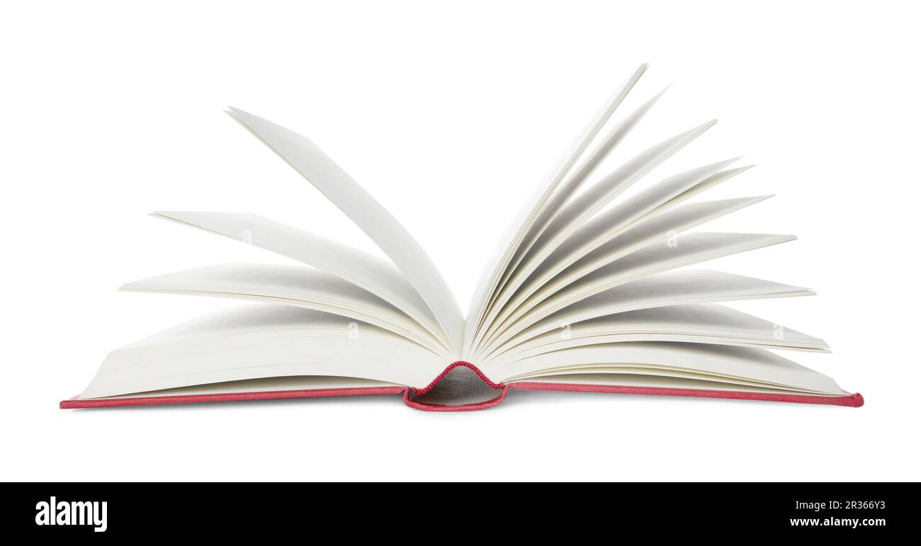 Open book with hard cover isolated on white Stock Photo - Alamy