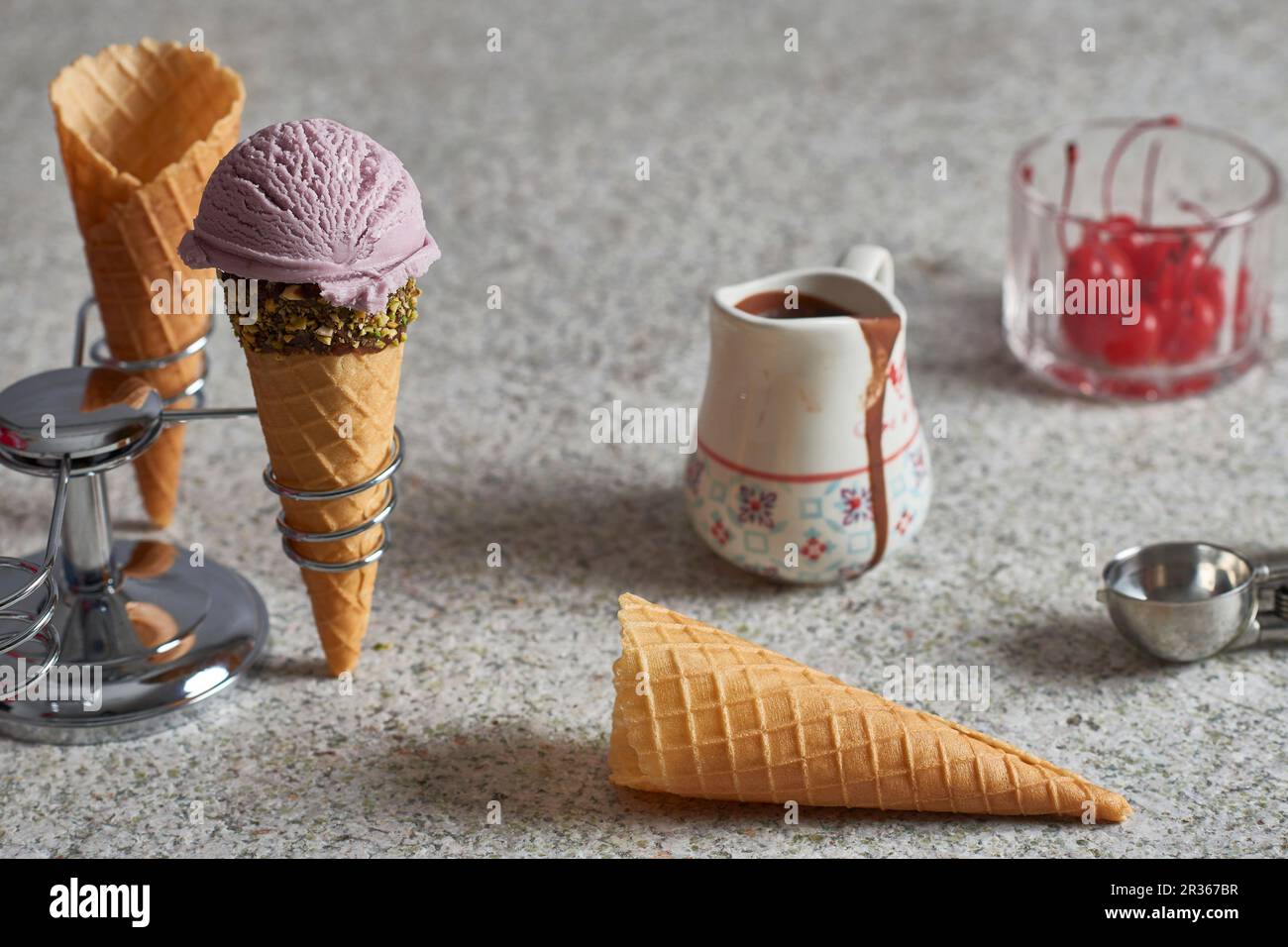 Ice cream cones in a cone holder Stock Photo - Alamy