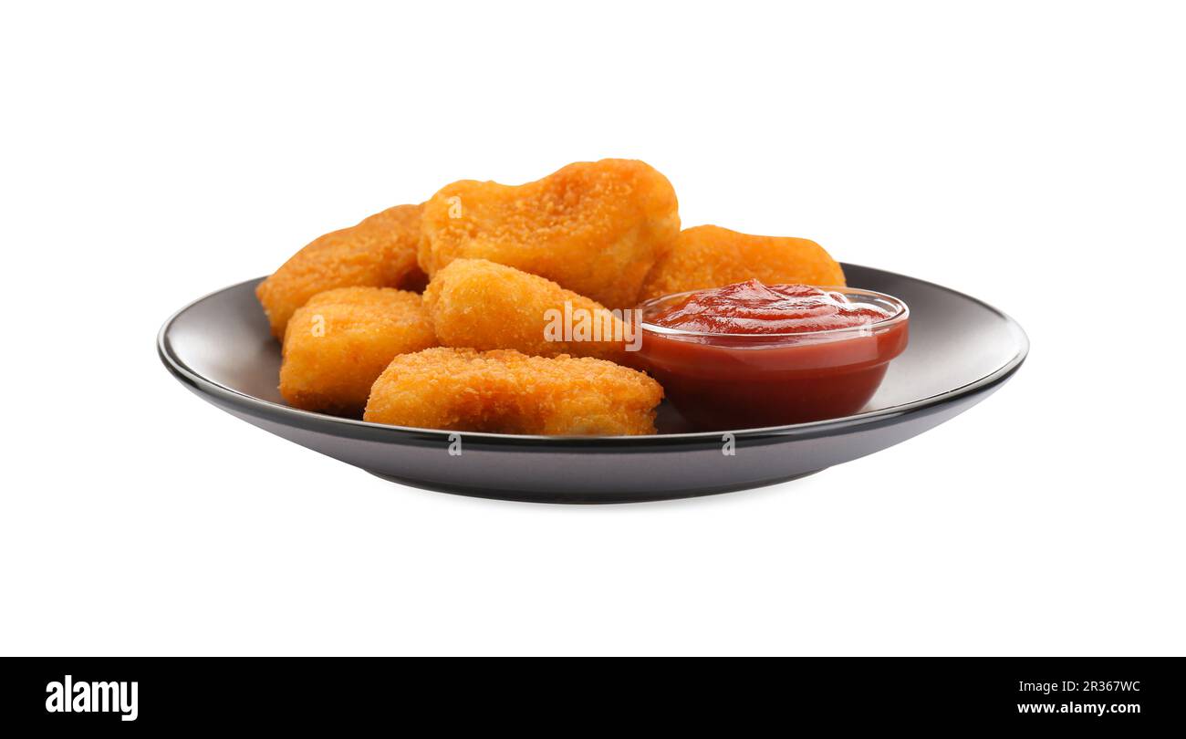 Tasty chicken nuggets with ketchup isolated on white Stock Photo - Alamy