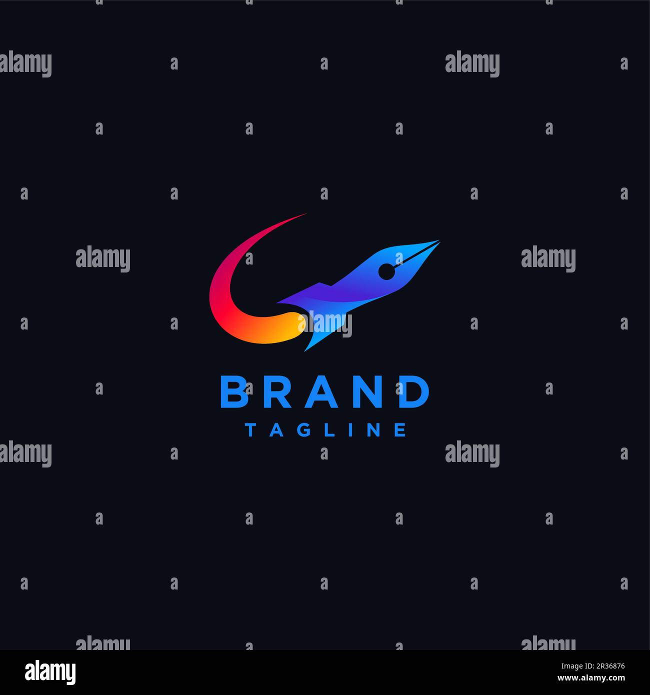 Playful Design Pen with Rocket Launcher. Rocket Logo Template With Pen ...