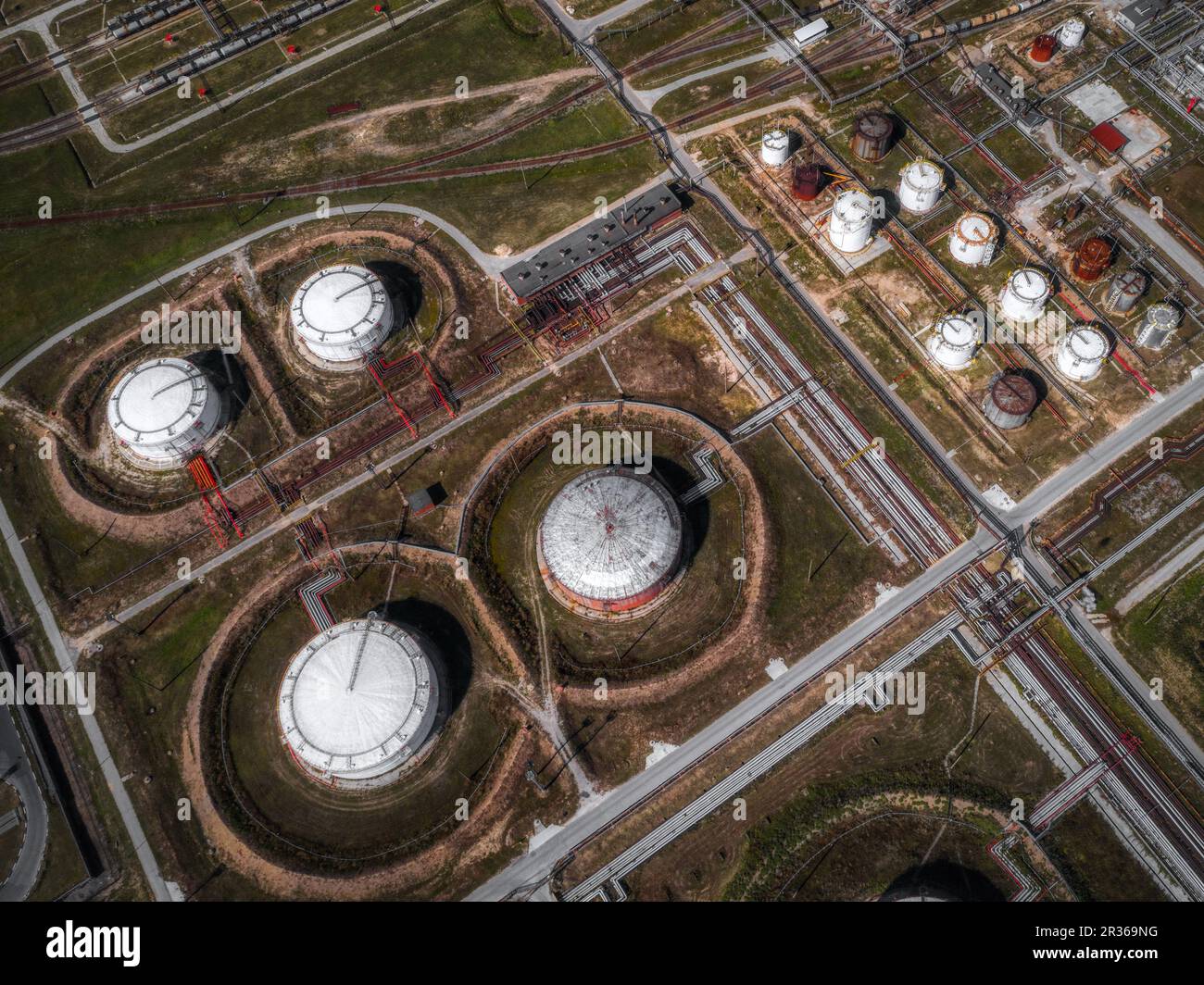 Tanks for storage of petrochemical products of oil refinery Stock Photo ...