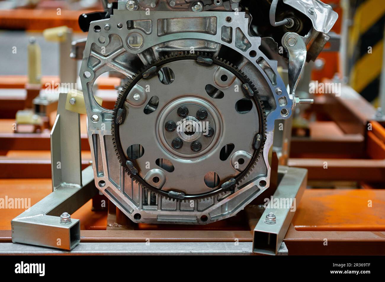 Car engine in production and assembly passenger car workshop Stock ...