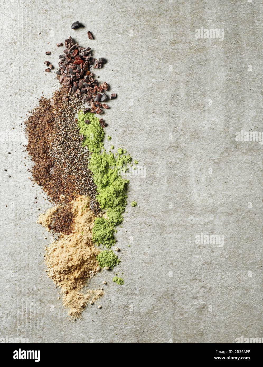 Maca powder, barley sprouts powder, chia seeds, ground flax seeds and ...