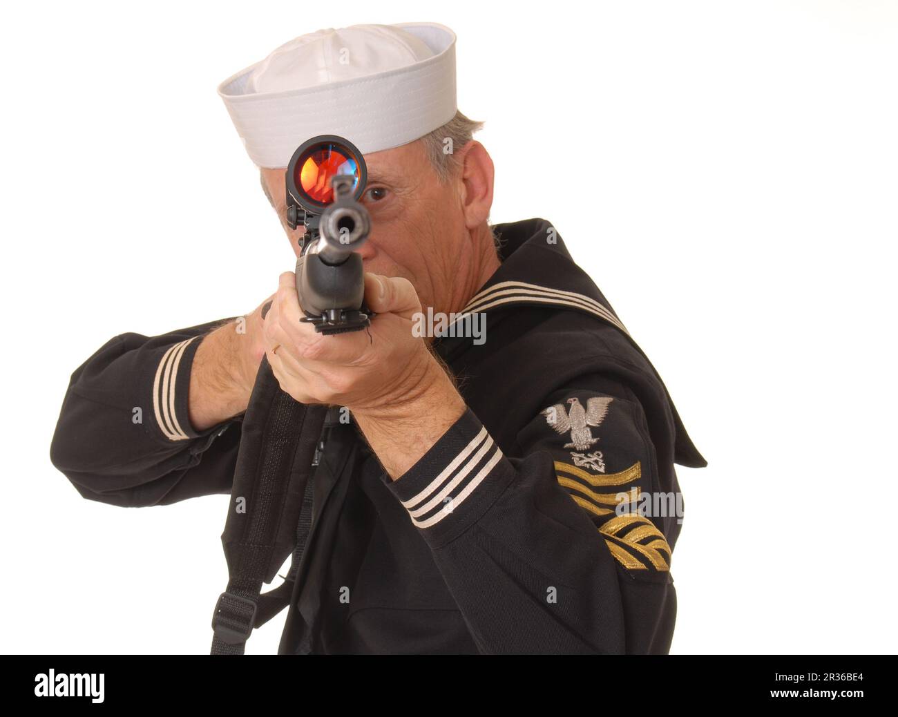 Old sailor from the United States Navy with a sniper rifle Stock Photo ...