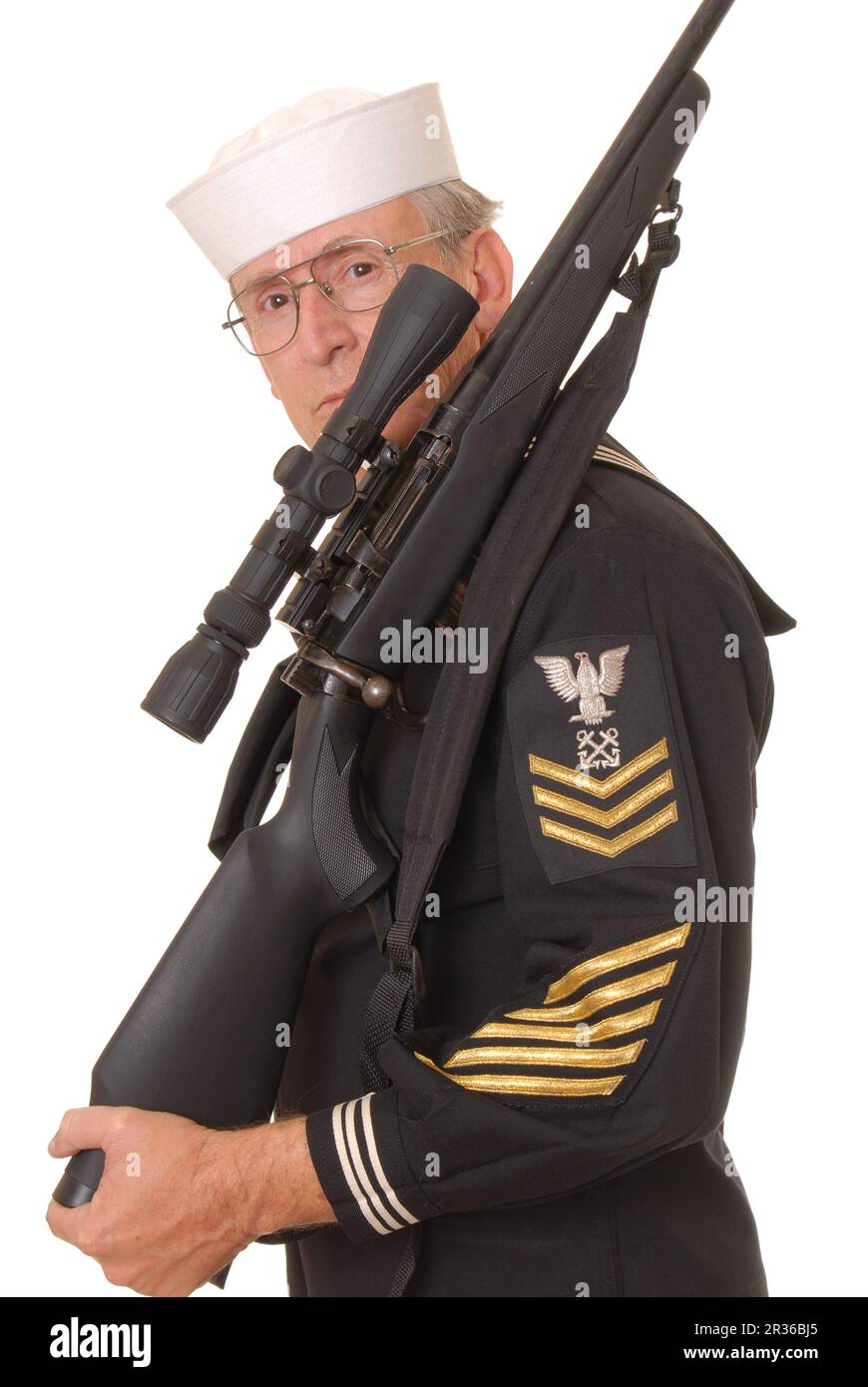 Old sailor from the United States Navy with a sniper rifle Stock Photo ...