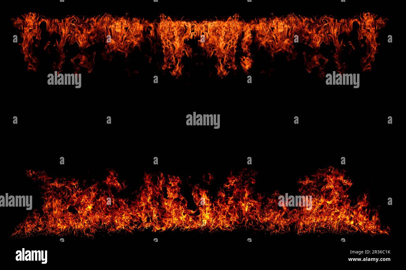 Fire flame frame. Burn lights on a black background. Borders and frames ...