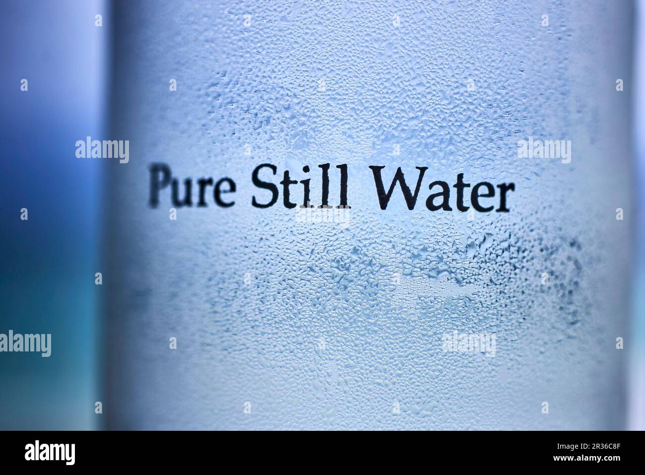 Condensation on a glass with the words 'pure still water' Stock Photo ...