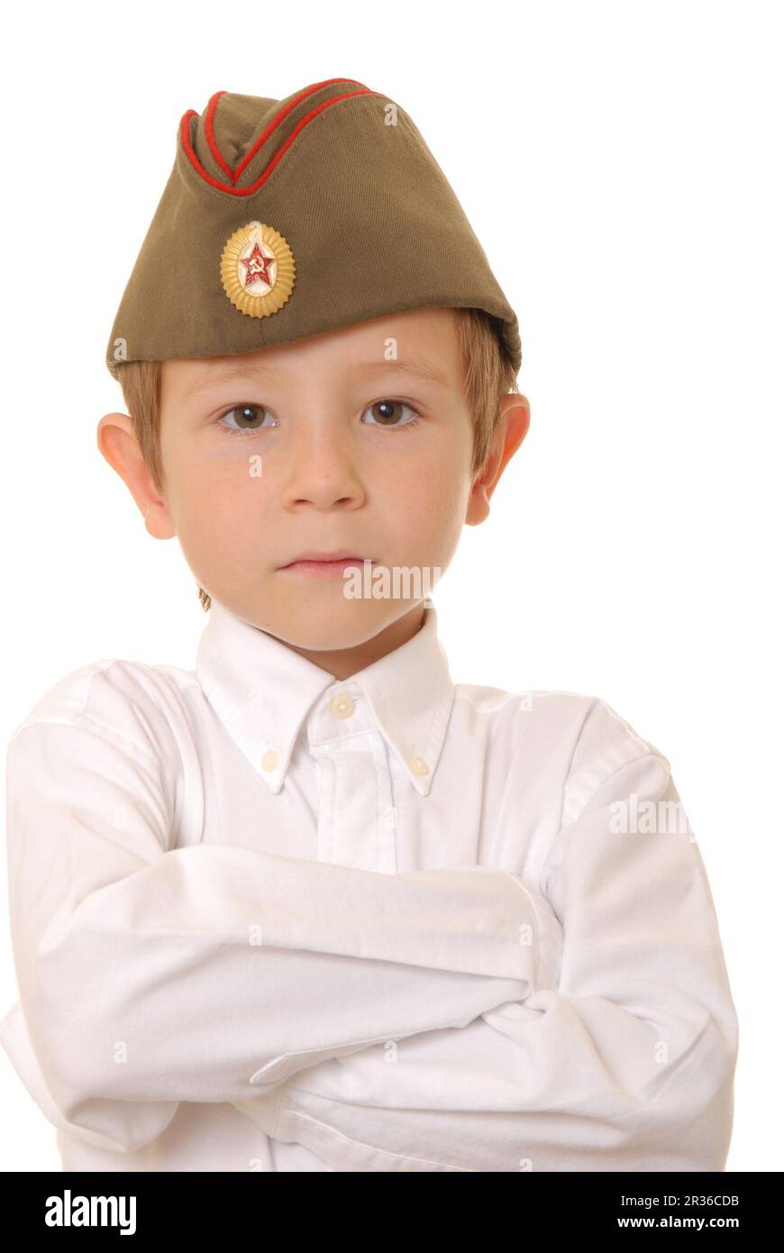 Young boy wearing a Soviet soldier's cap Stock Photo - Alamy