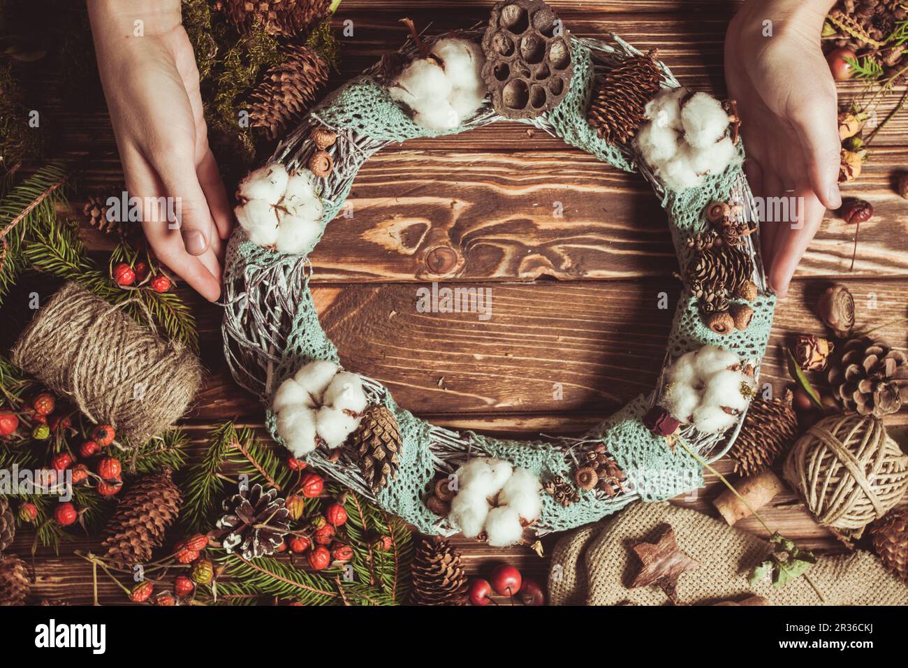 Nature wreath making Stock Photo - Alamy
