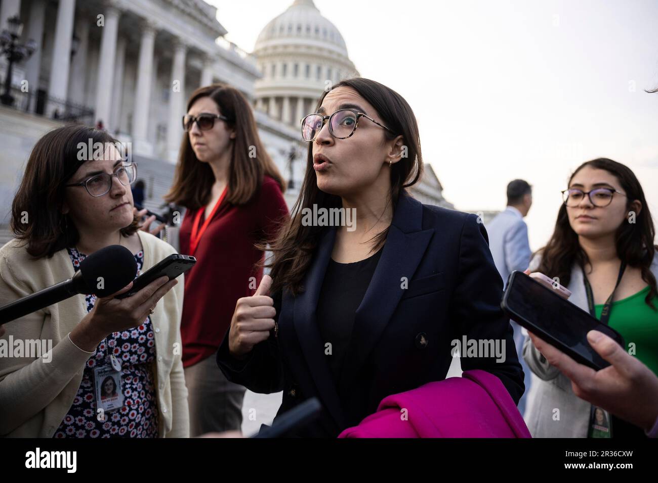 Rep. Alexandria Ocasio-Cortez (D-N.Y.) speaks with reporters outside ...
