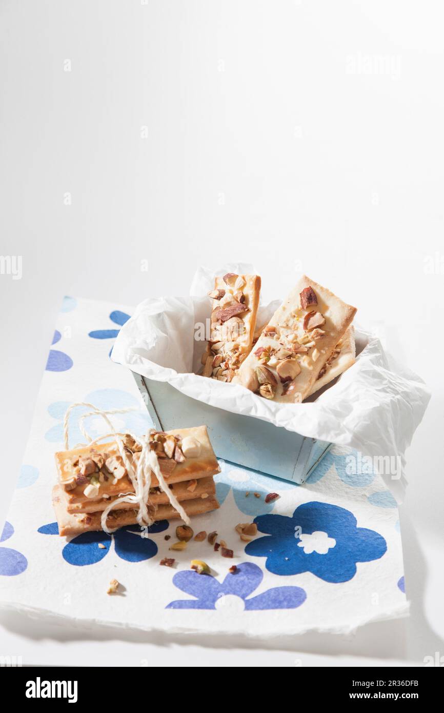 Rectangular biscuits with nuts Stock Photo - Alamy