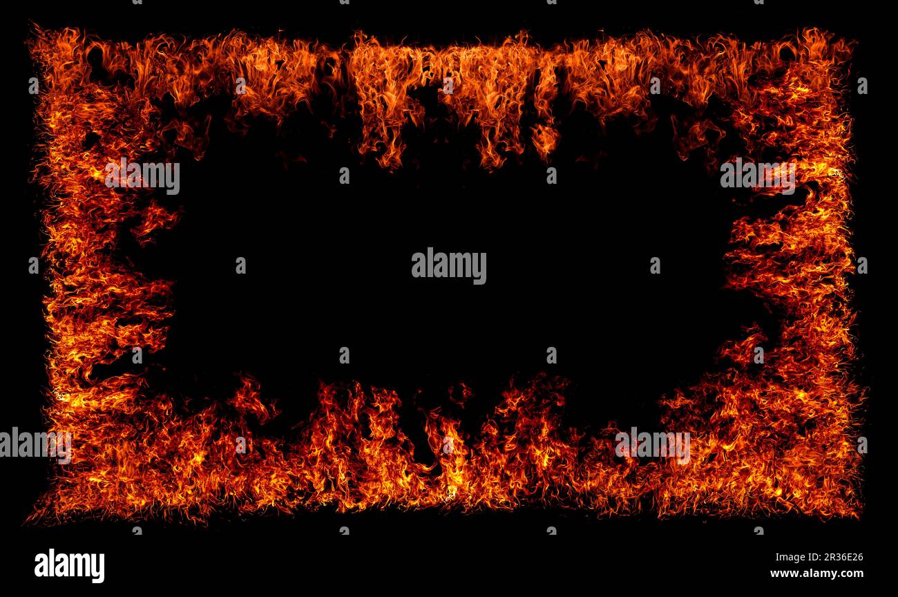 Fire flame frame. Burn lights on a black background. Borders and frames ...