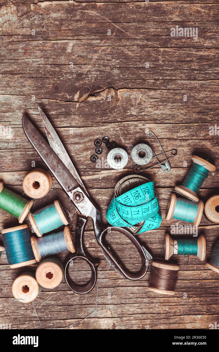 Blue Retro sewing Stock Photo - Alamy