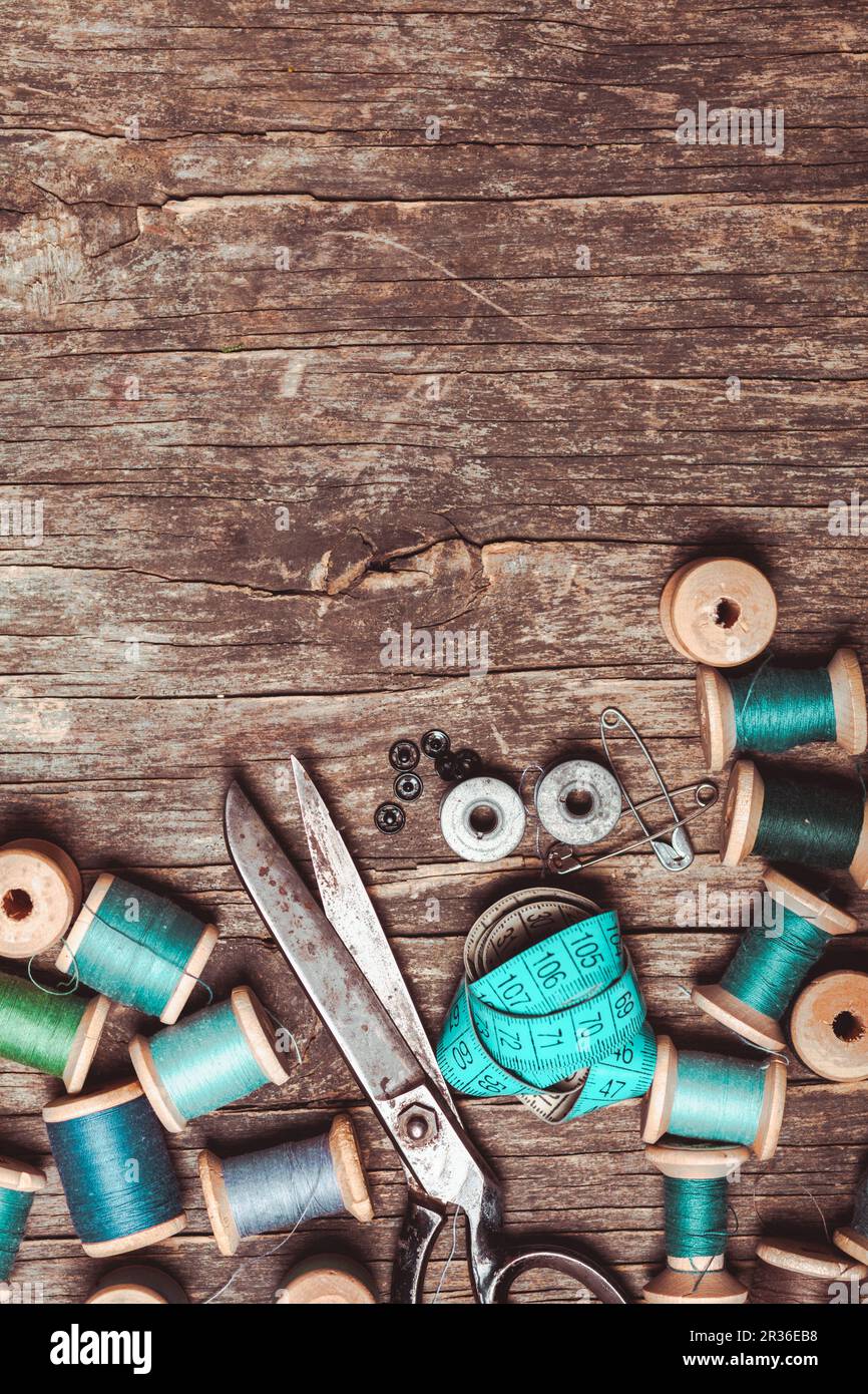 Blue Retro sewing Stock Photo - Alamy