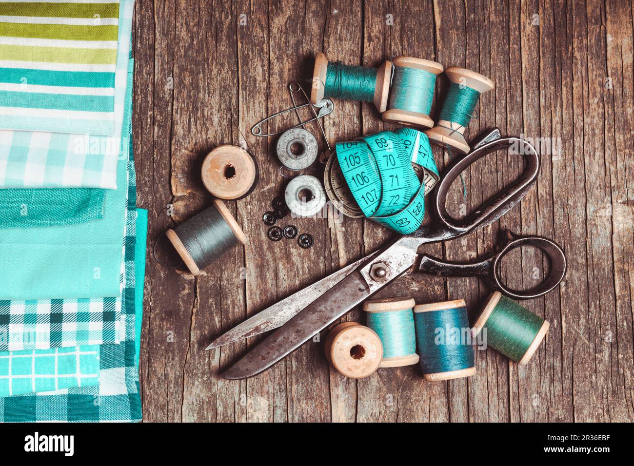 Blue Retro sewing Stock Photo - Alamy