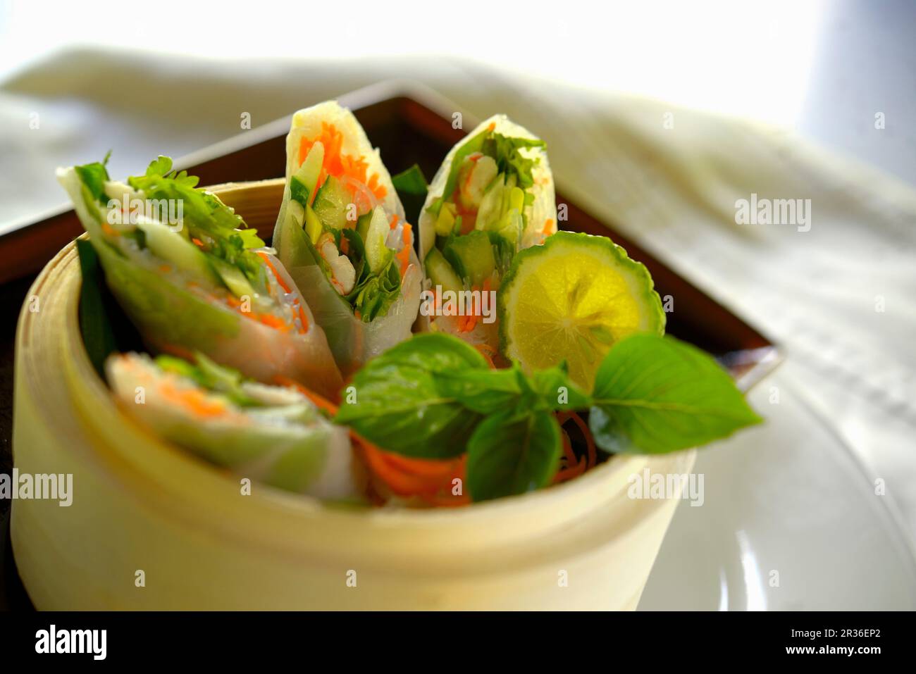 Stuffed rice paper rolls in a steamer basket (Cambodia Stock Photo - Alamy