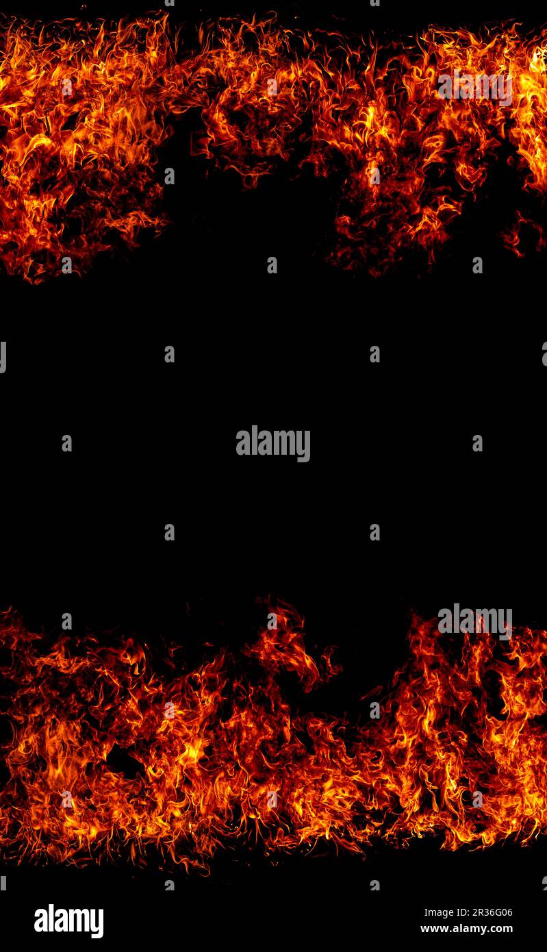 Fire flame frame. Burn lights on a black background. Borders and frames ...