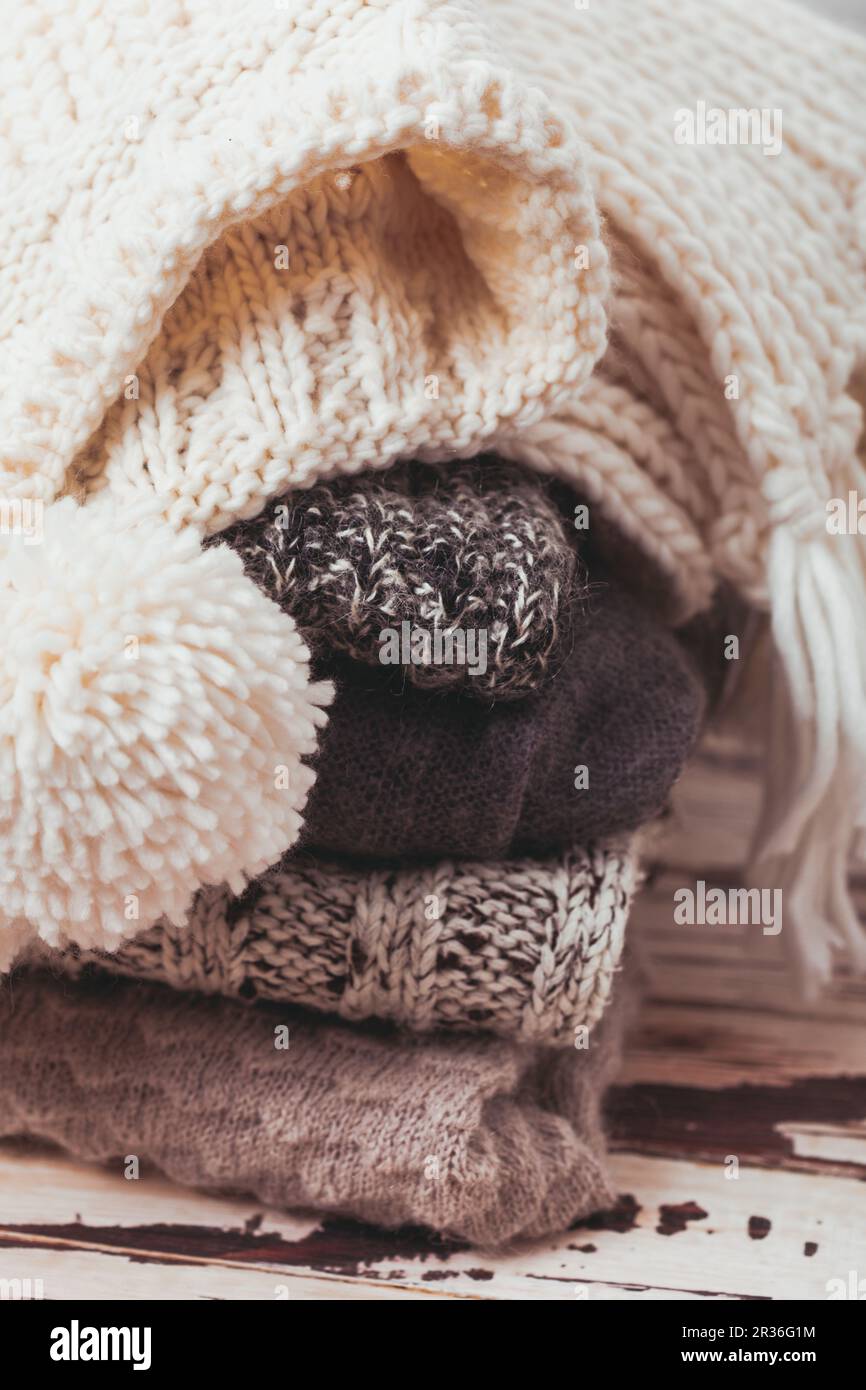Collection of woolen clothes Stock Photo - Alamy