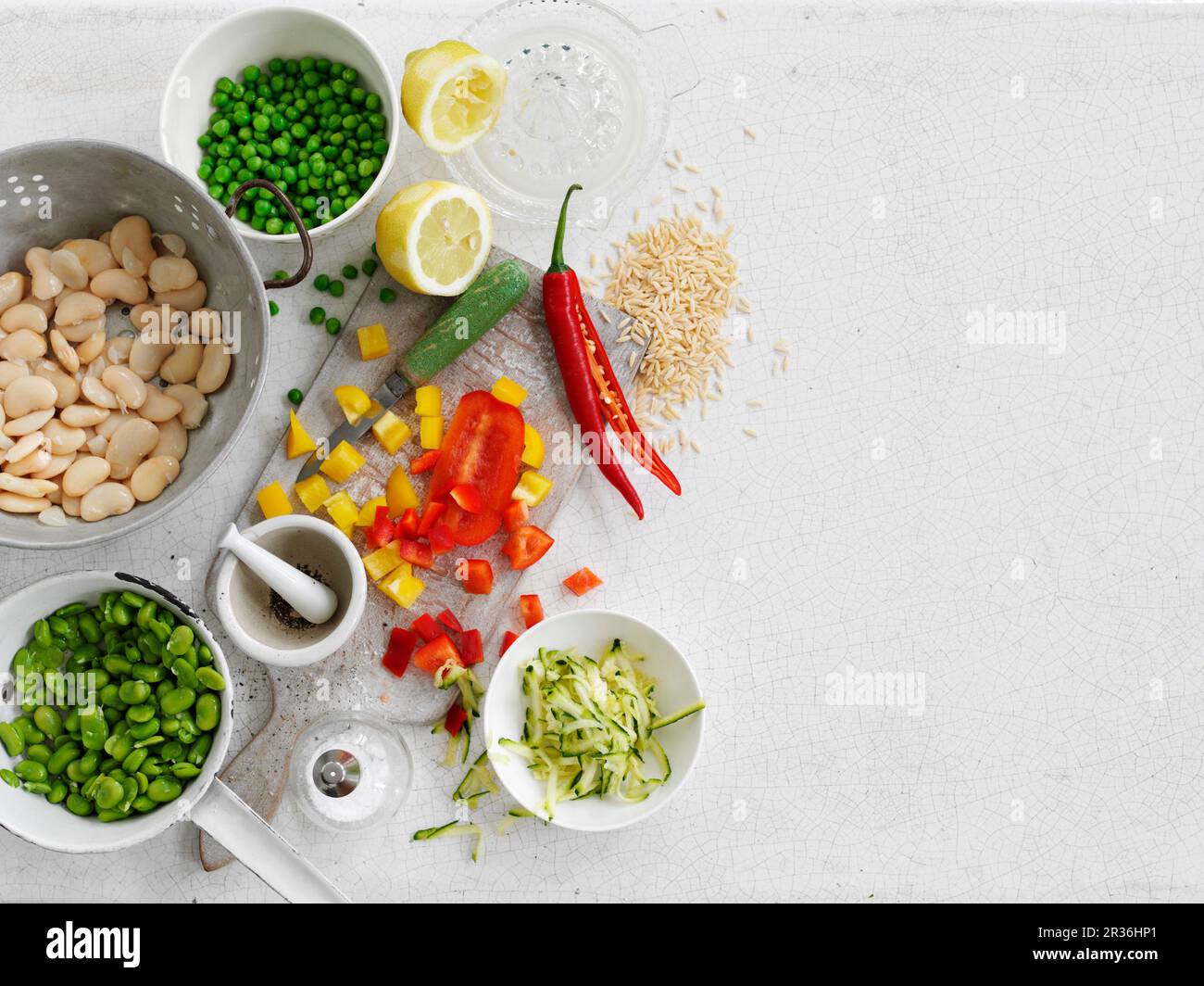 Various types of vegetables, rice, spices and lemons Stock Photo - Alamy