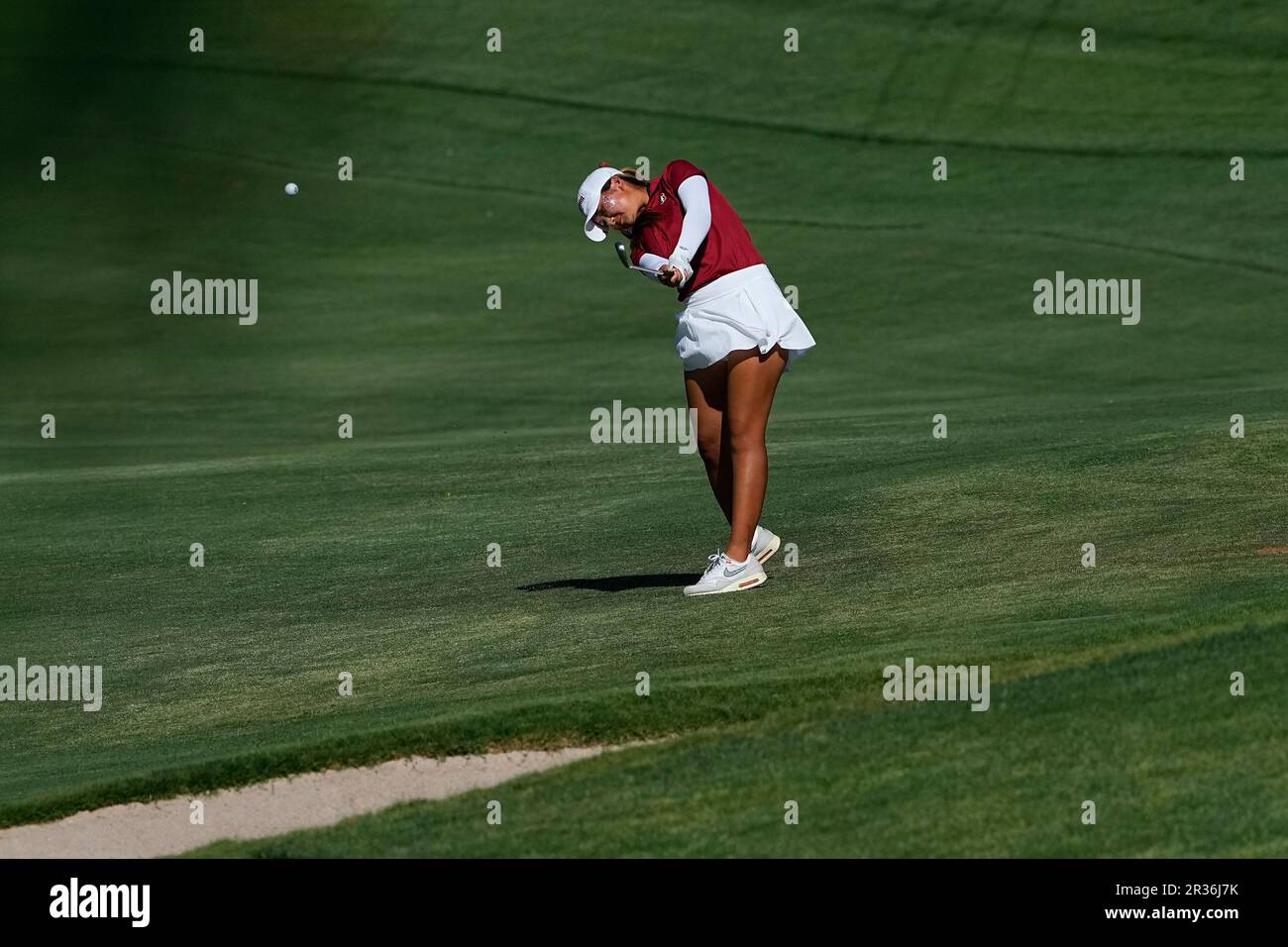 Stanford golfer Kelly Xu hits from the 15th fairway during the final ...