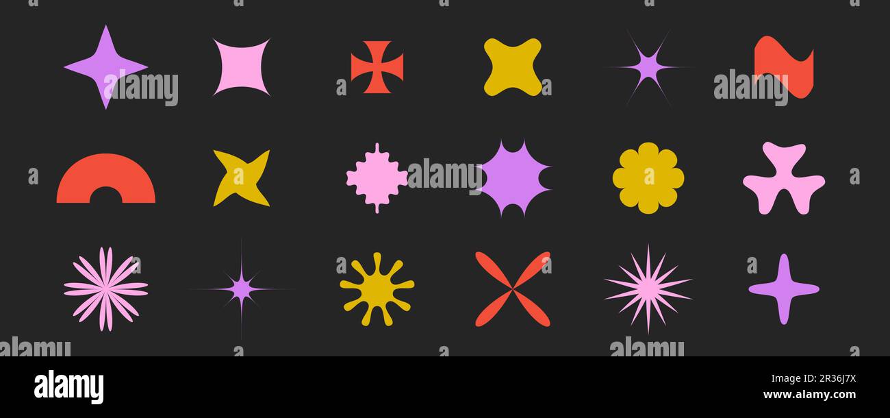 Primitive geometric forms collection. Abstract stars, flowers ...