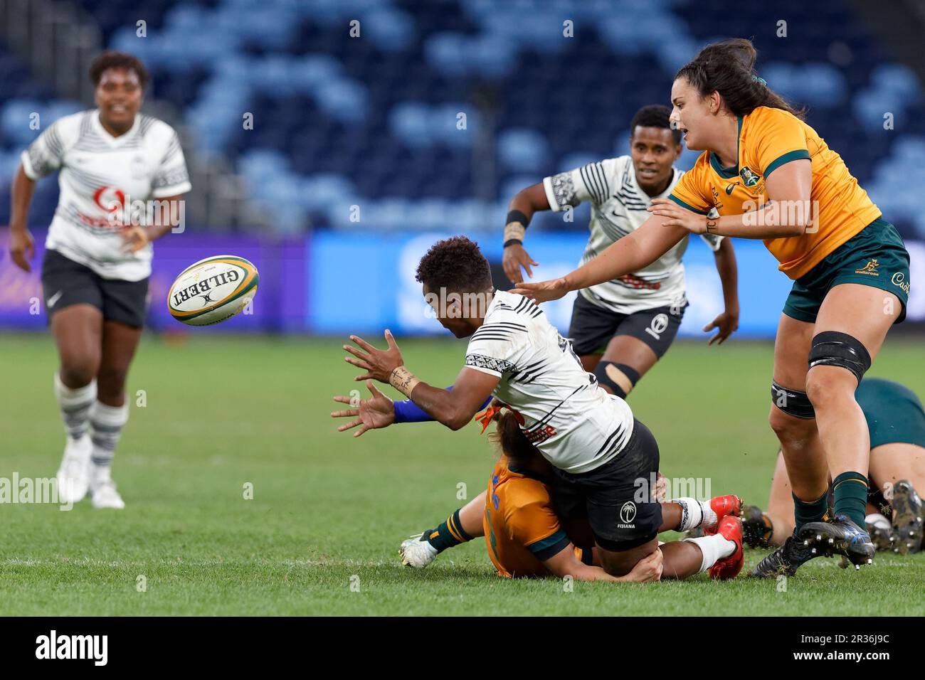 Jennifer Ravutia of Fijiana Drua passes the ball during the Rugby Women ...