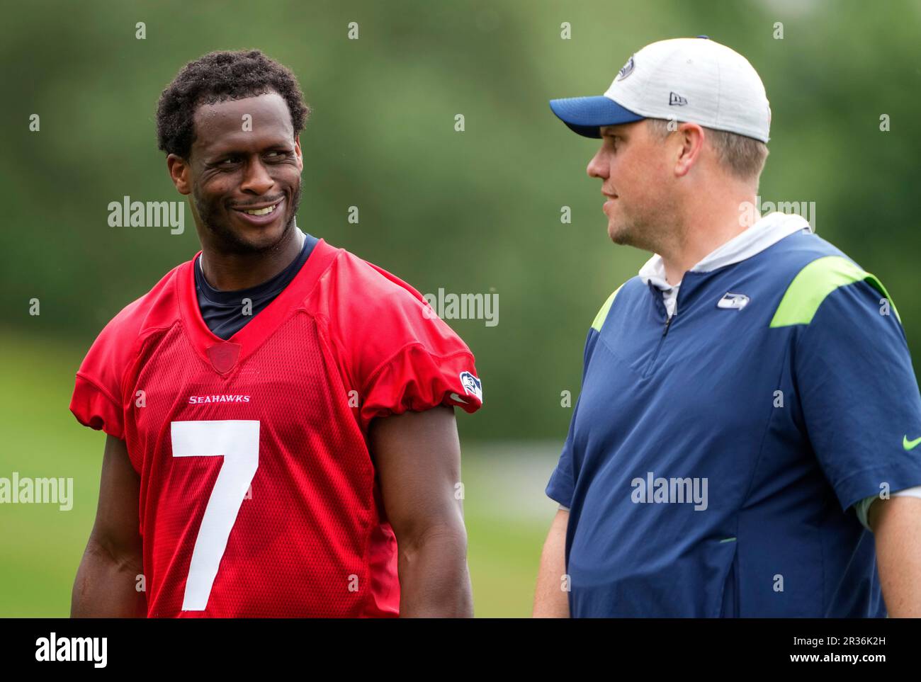 Seattle Seahawks quarterback Geno Smith (7) smiles with Seahawks ...