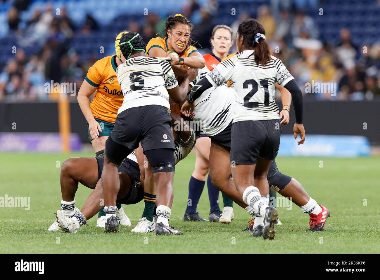 Sera Naiqama of the Australian Wallaroos is tackled during the Rugby ...