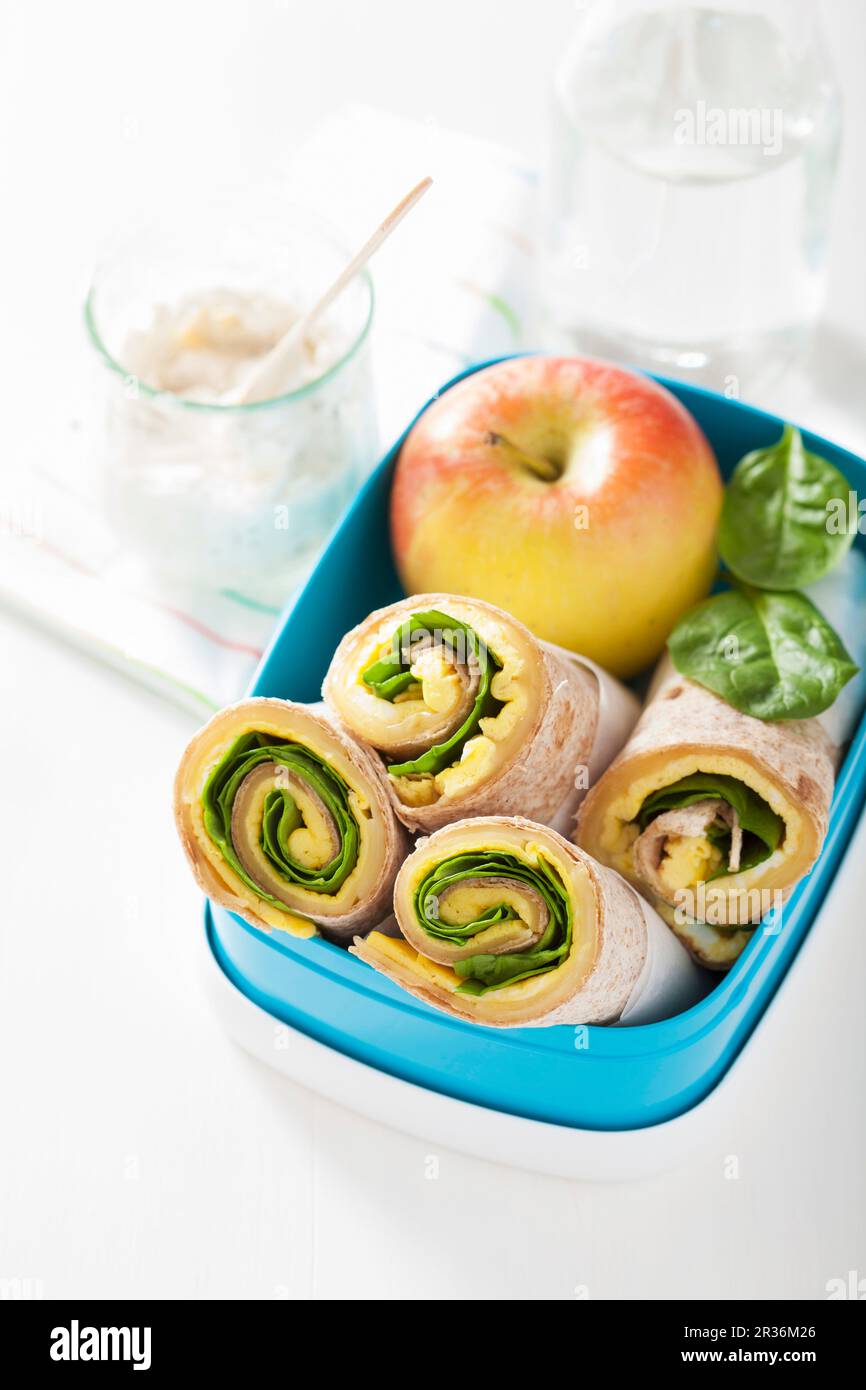 Breakfast burritos in a lunch box Stock Photo - Alamy