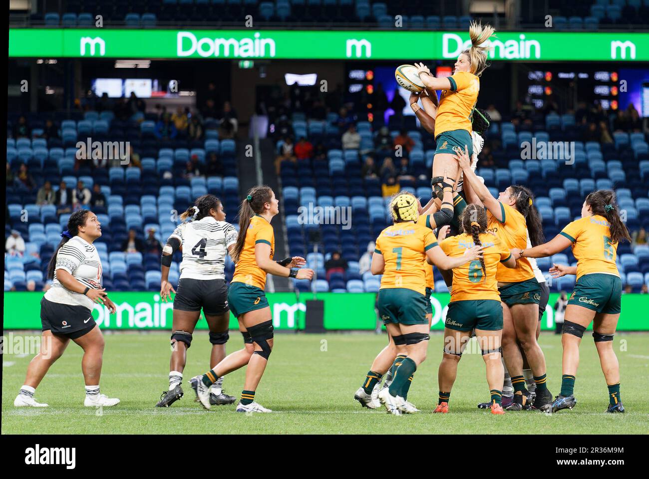 Grace Hamilton of the Australian Wallaroos wins the lineout ball during ...